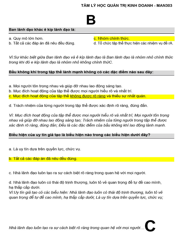 123doc 123doc Man303 Tam Ly Hoc Quan Tri Kinh Doanh Ngan Hang Cau Hoi Trac Nghiem Topica | PDF