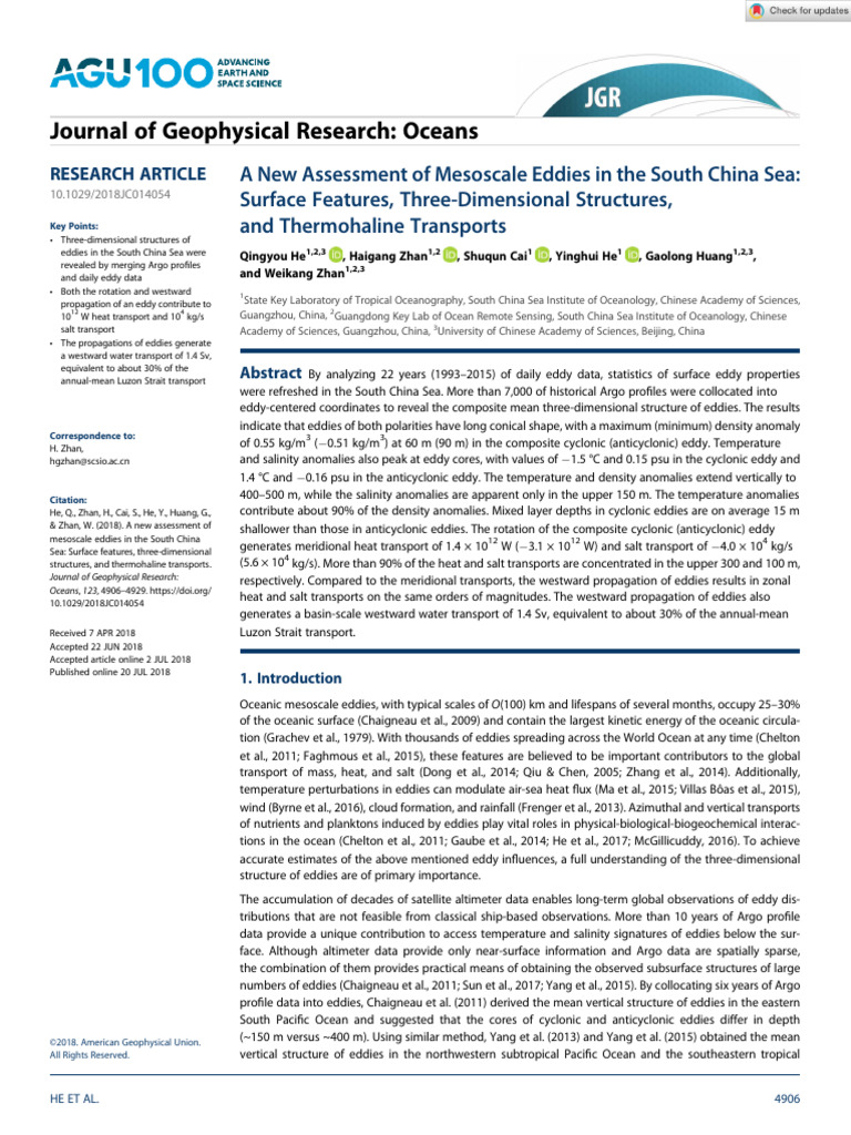 JGR Oceans - 2018 - He - A New Assessment of Mesoscale Eddies in The ...