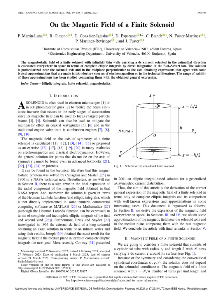On The Magnetic Field of A Finite Solenoid | PDF | Theoretical Physics | Electricity