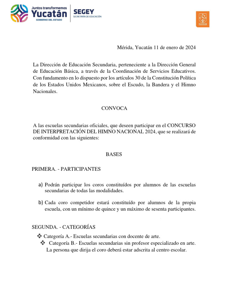Concurso de Himno Nacional 2024 en Yucatán | PDF | Coro