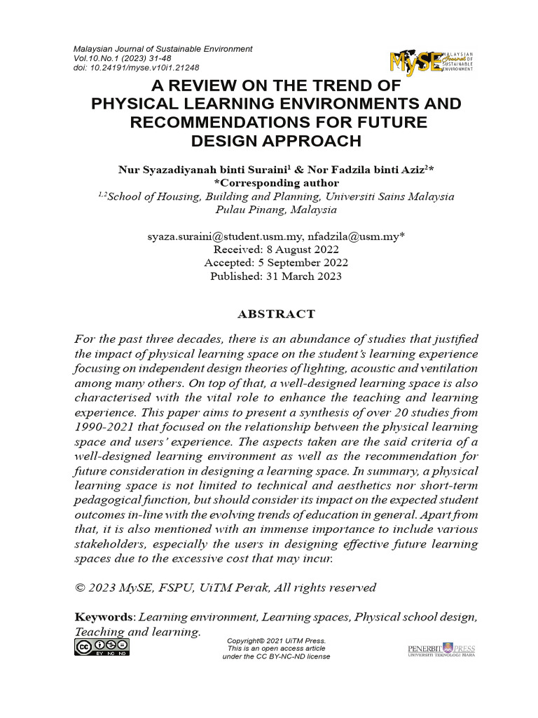 A Review On The Trend of Physical Learning Environments and ...