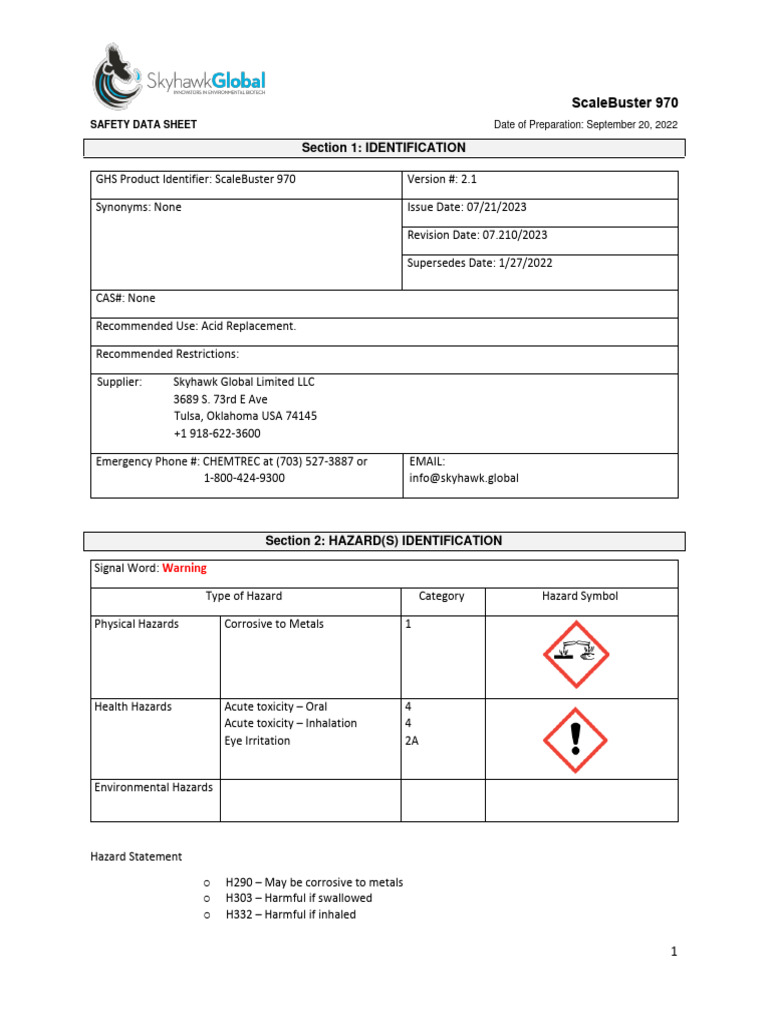 SGL ScaleBuster 970 SDS 21july2023 | PDF | Personal Protective ...