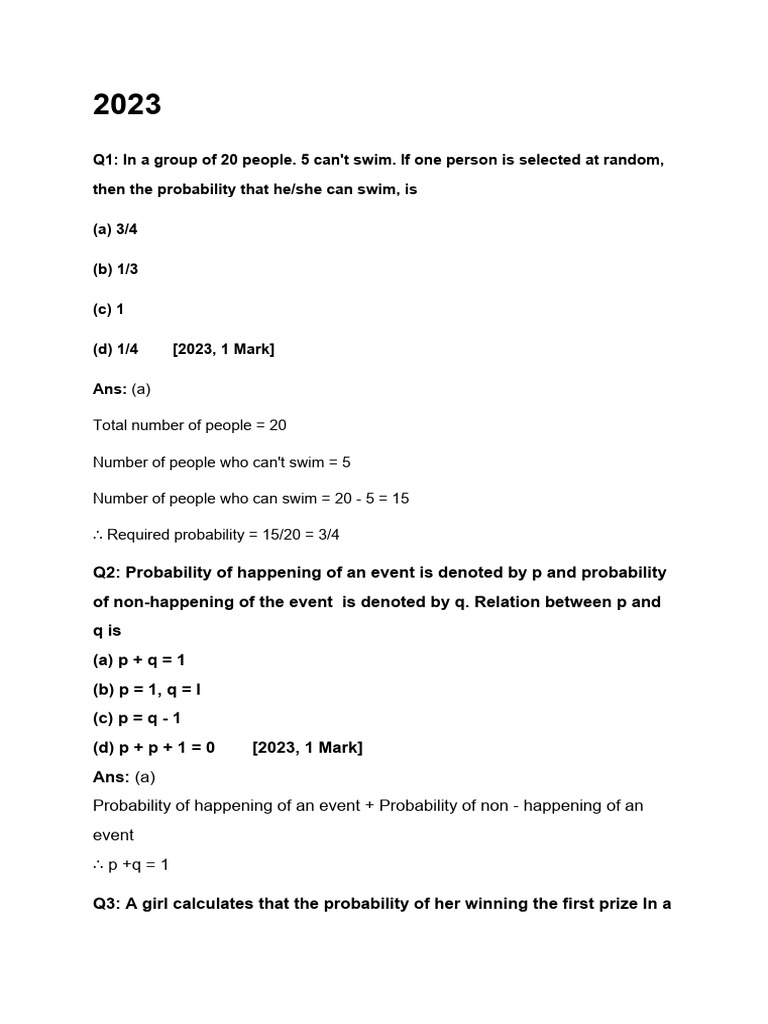 Probability Questions Cbse Class 10 | PDF | Odds | Probability
