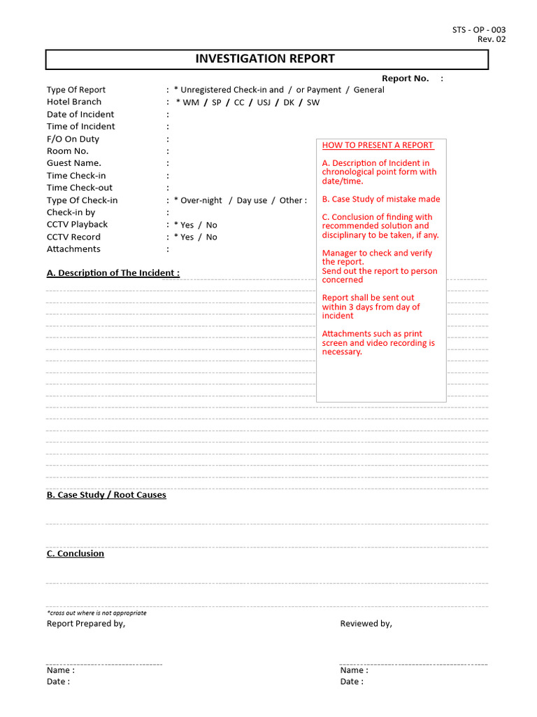 STS-OP-003 [Investigation Report] Rev 1 | PDF | Service Industries