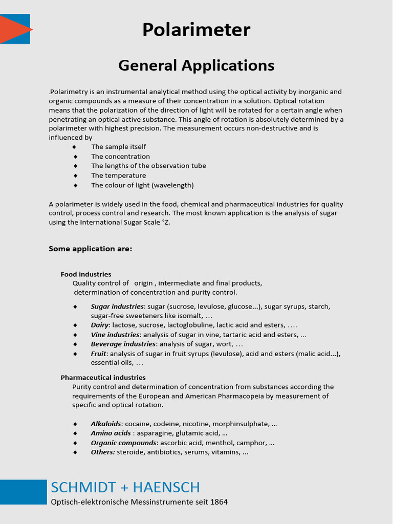 Polarimeter General Applications | PDF | Sucrose | Fructose