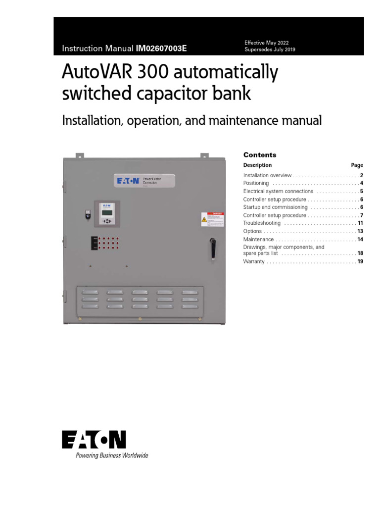 Eaton Autovar300 Automatically Switched Capacitor Installation ...