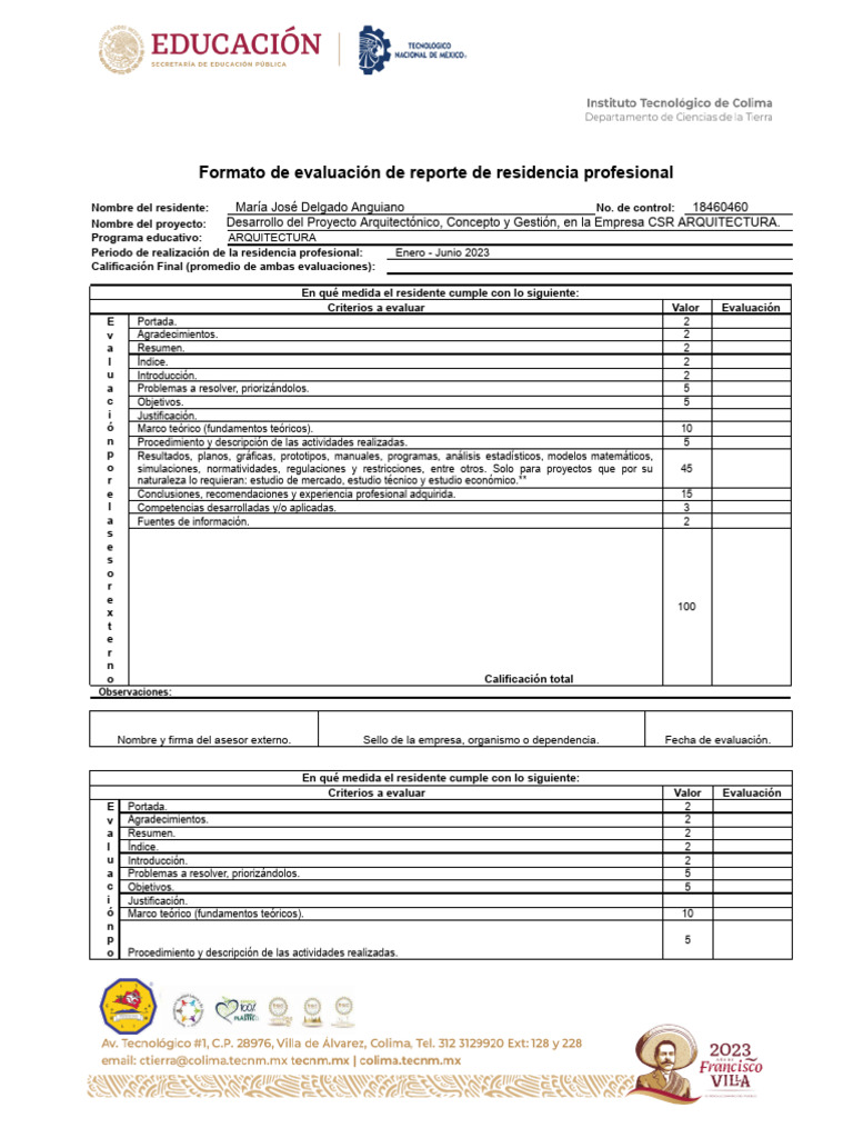 Formato de Evaluación de Reporte de Residencia Profesional | PDF | Evaluación | Simulación