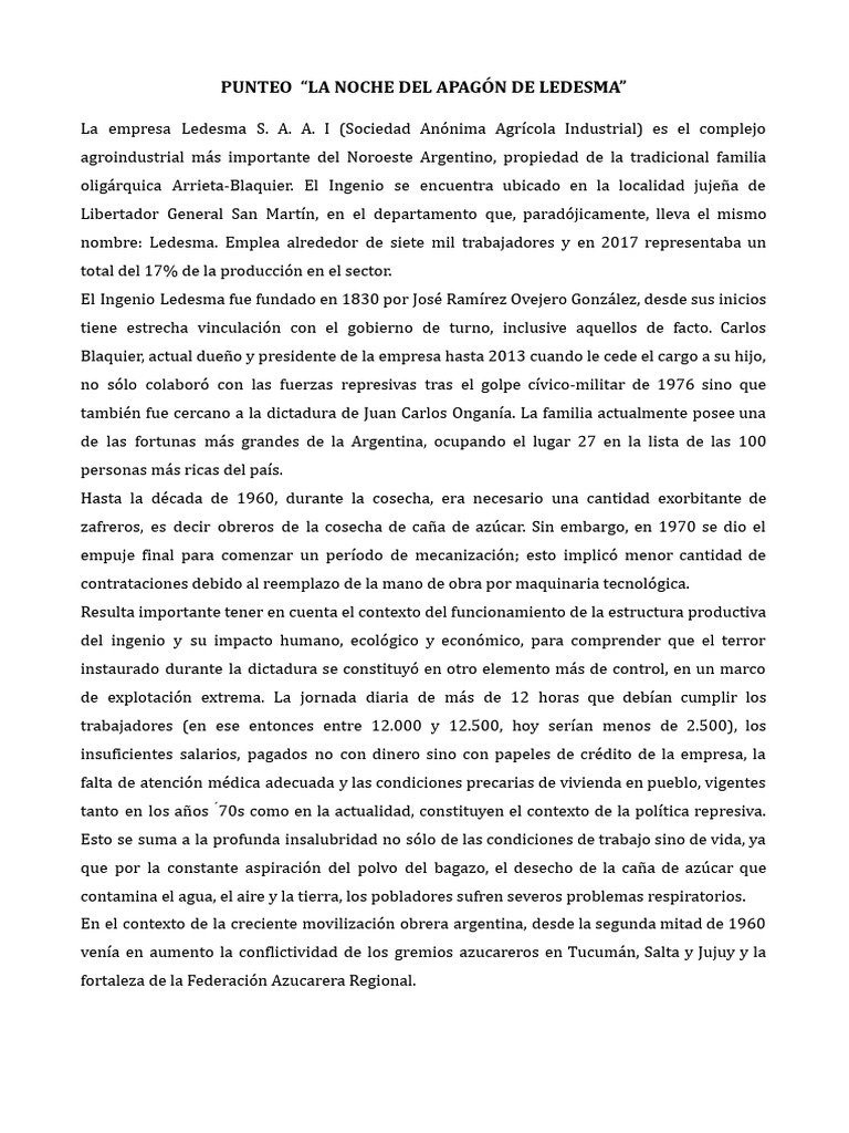 La Noche del Apagón en Ledesma | PDF