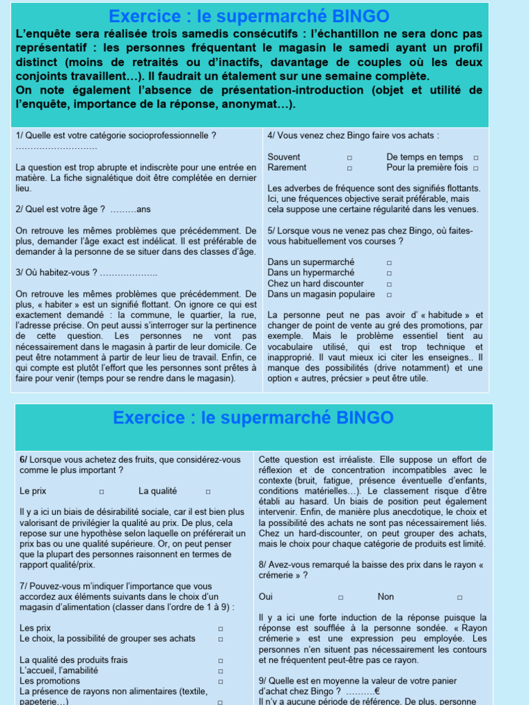 Corrigé Questionnaire Bingo | PDF