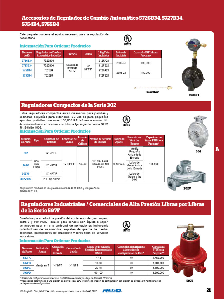 9. Regulador 597 F Marca Rego | PDF | Ingeniería mecánica | Gases