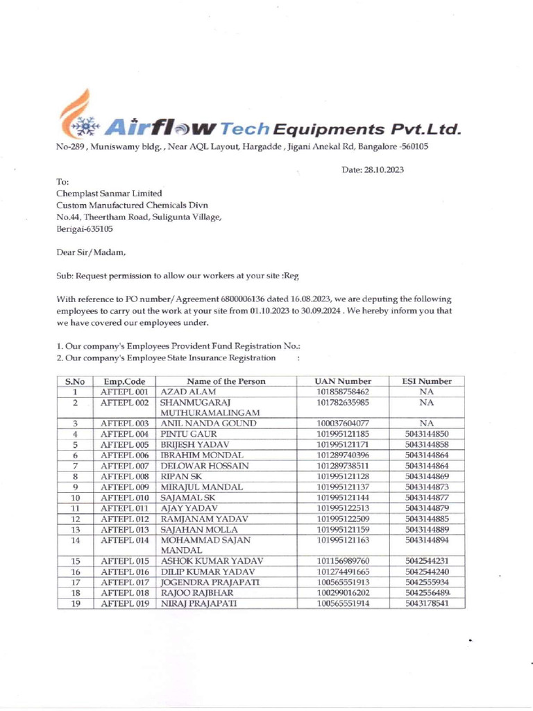 Vendor Work Permit Model | PDF