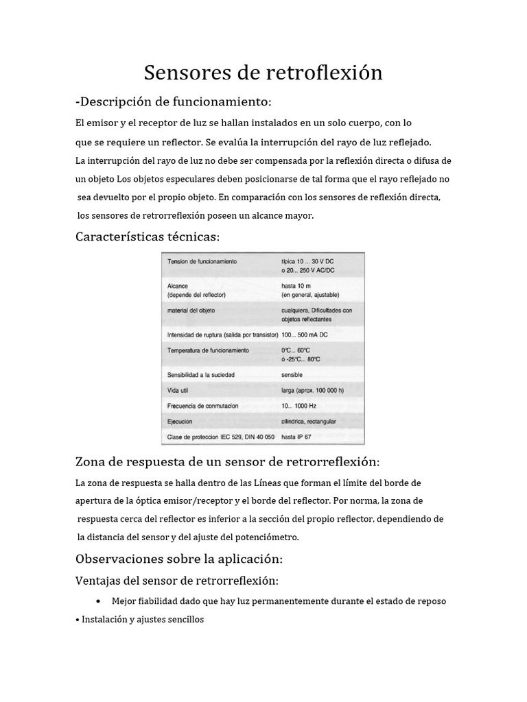 Sensores de Retroflexión | Descargar gratis PDF | Ligero | Relámpago