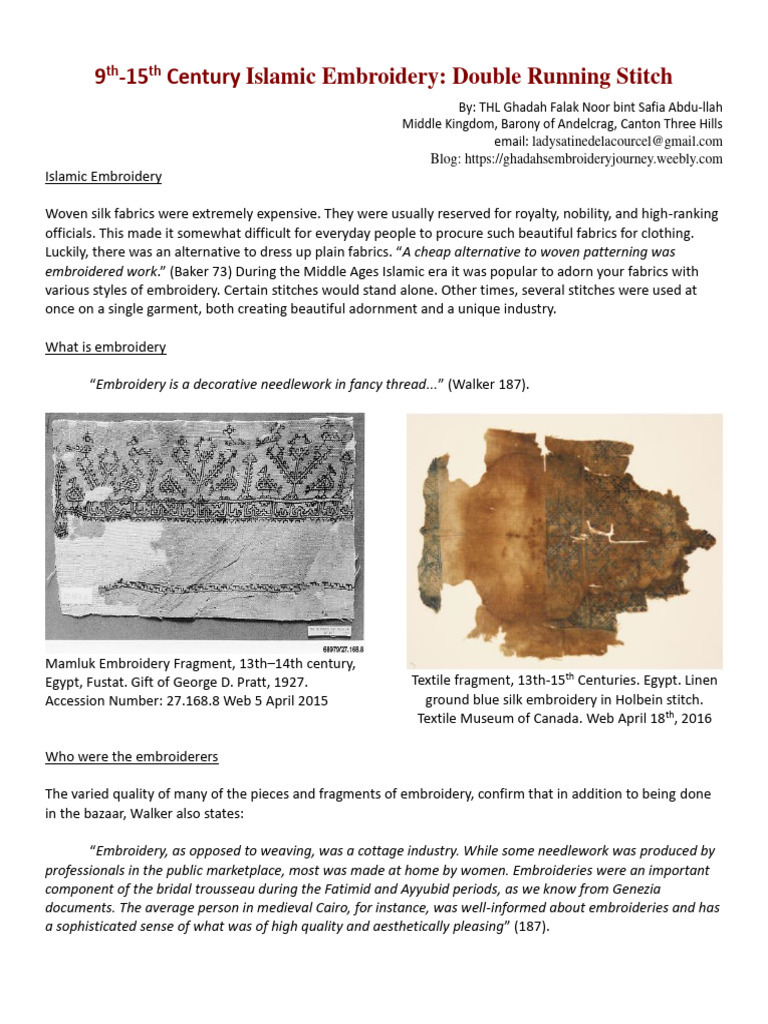 Islamic Embroidery: Double Running | PDF | Embroidery | Textiles