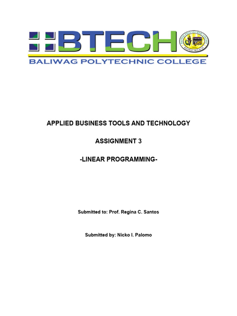Palomo Nicko Inducil Bsit-3c | PDF | Linear Programming | Mathematical Optimization
