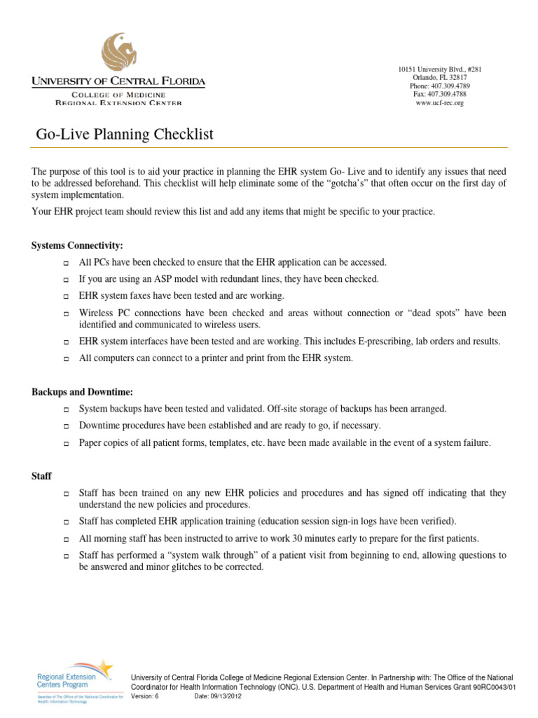 Go Live Planning Checklist 0913121 | Download Free PDF | Electronic ...