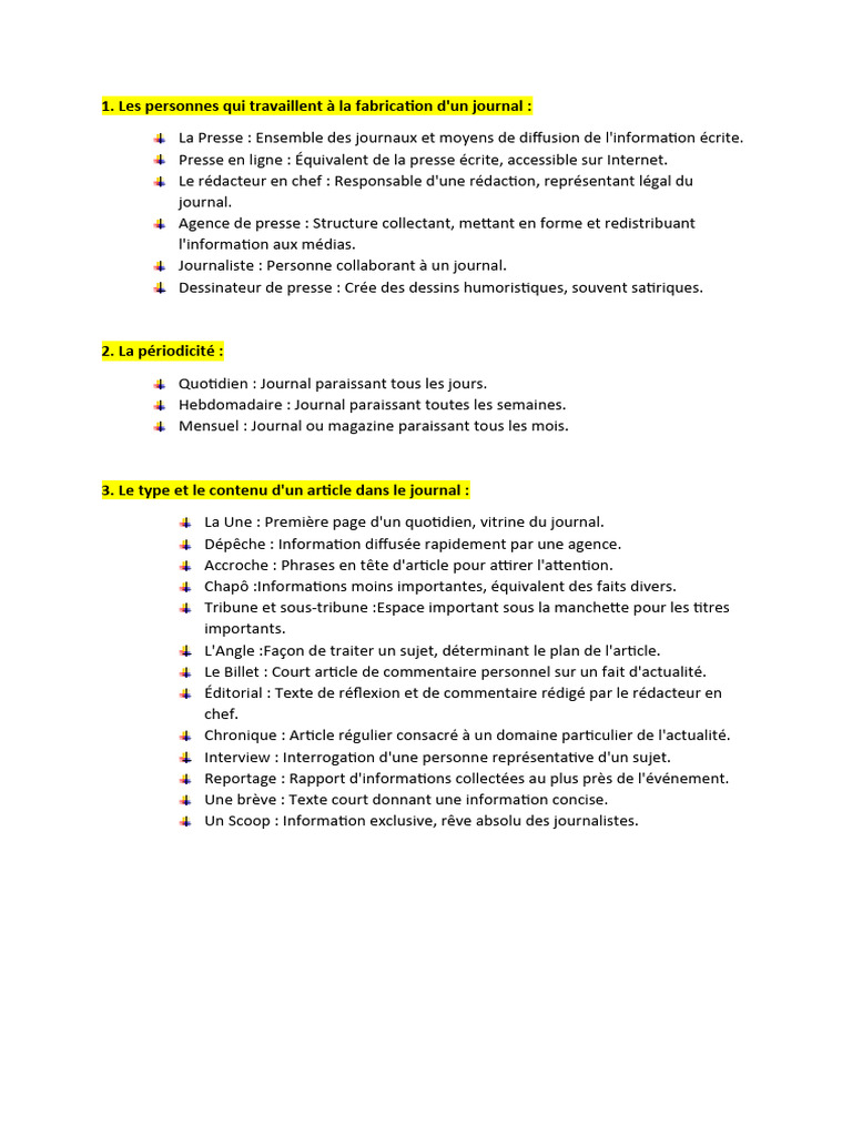 Métiers et types d'articles de presse | PDF