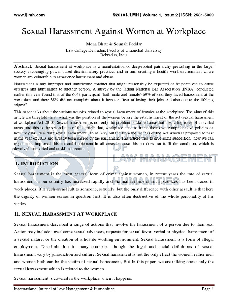 Vishakha Judgment and Workplace Harassment | PDF | Sexual Harassment ...