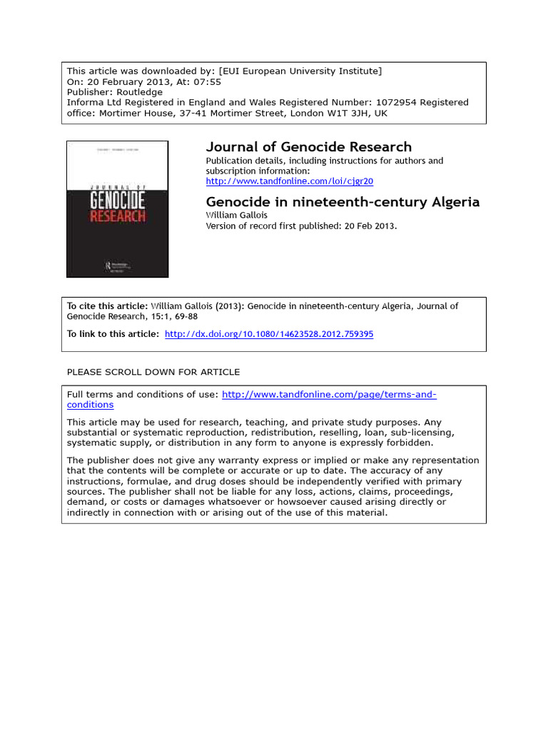 Genocide in Nineteenth Century Algeria | PDF | Algeria | Colonialism