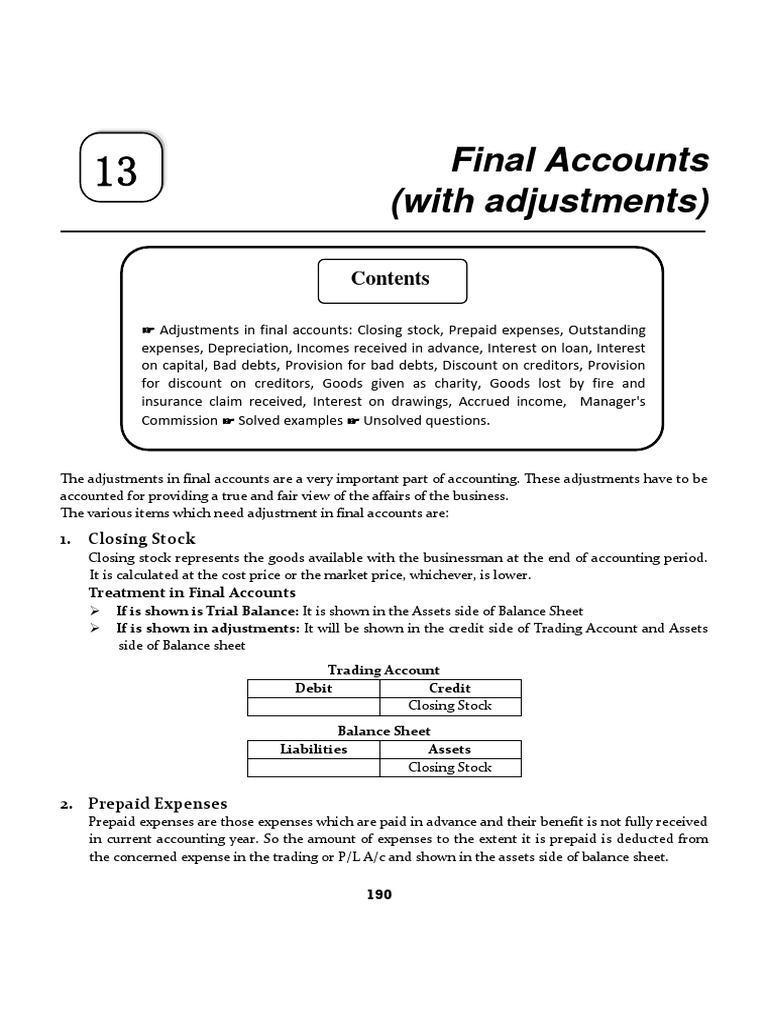 Chapter 9 Final Accounts With Adjustment Pdf Debits And Credits