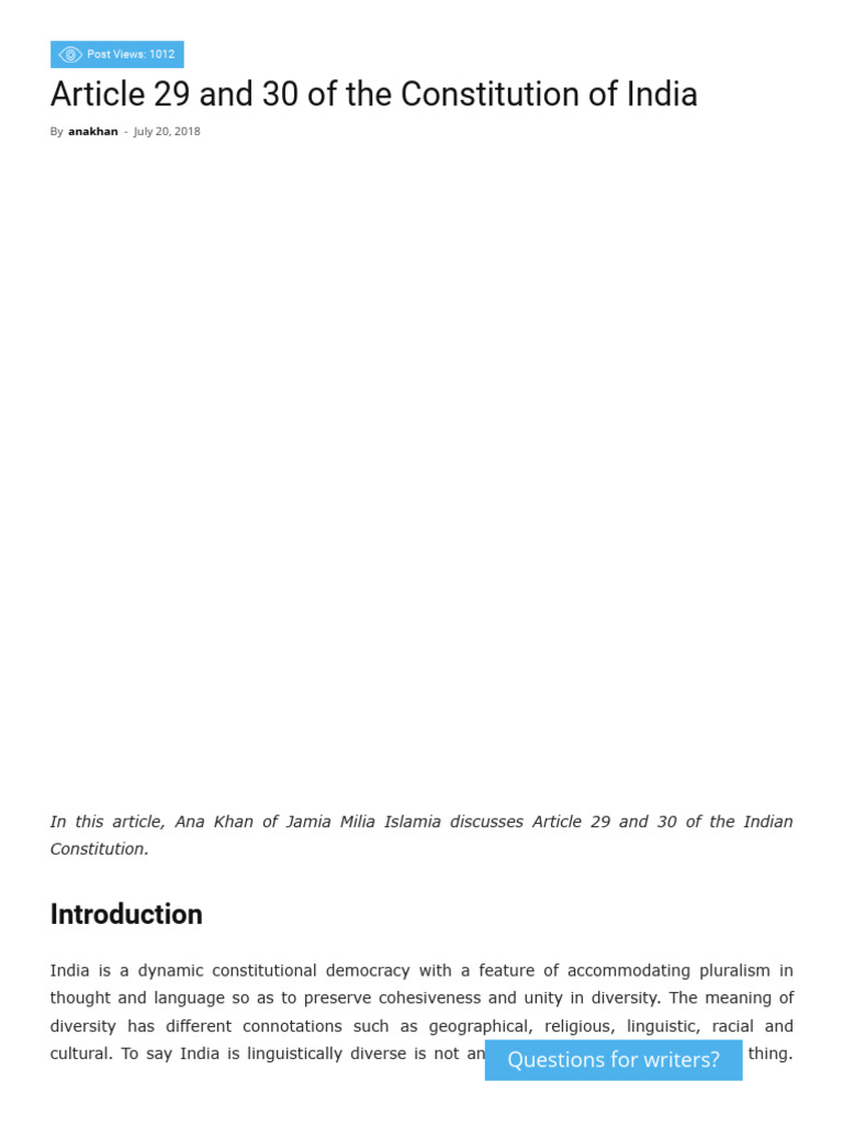 Article 29 and 30 of The Indian Constitution | PDF | Languages Of India ...