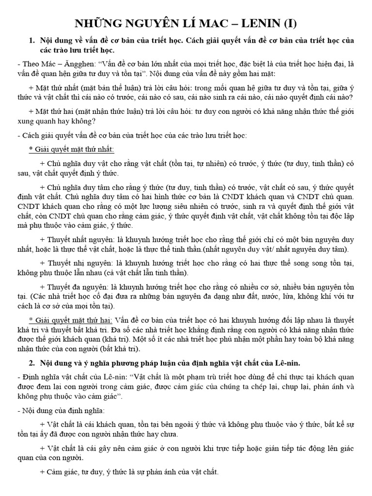 Đề Cương Ôn Triết Kết Thúc Học Phần | PDF