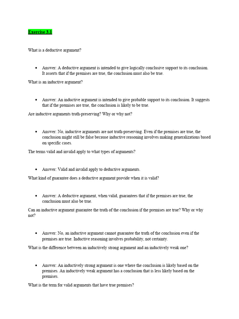 Unit 2 Exercise (3.1-3.6) | PDF | Argument | Deductive Reasoning