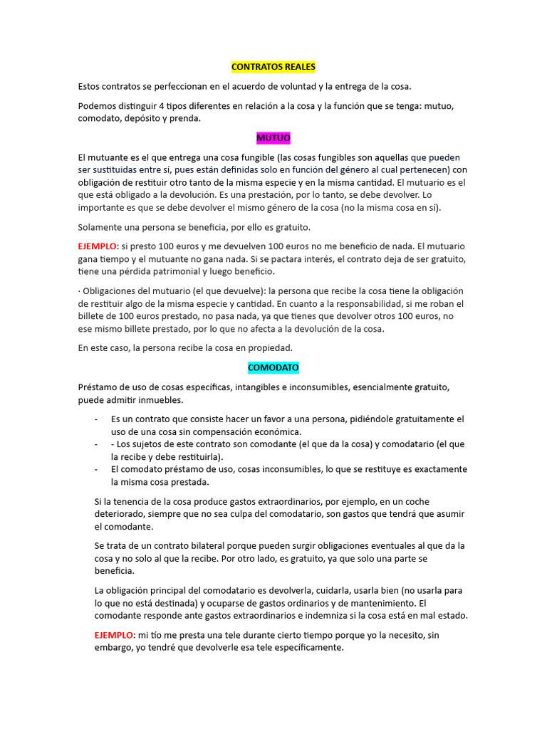 Contratos Reales | PDF | Ley de obligaciones | Derecho empresarial