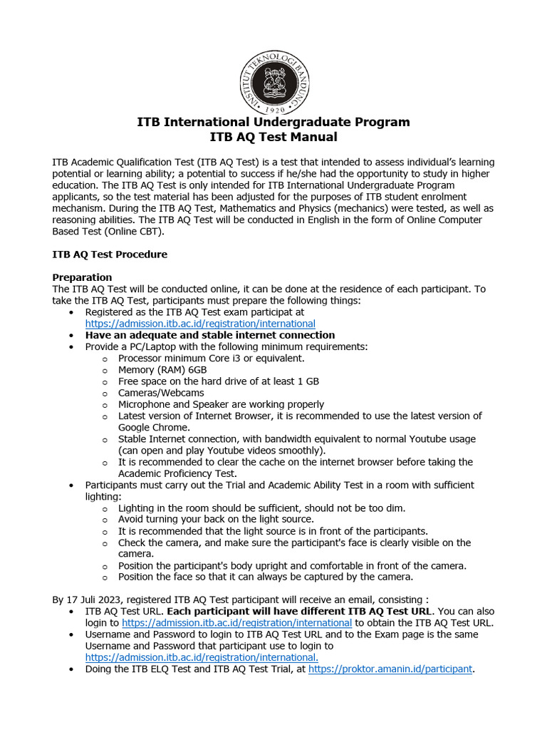 ITB AQ Test Manual (Second Period) | PDF | Login | Screenshot