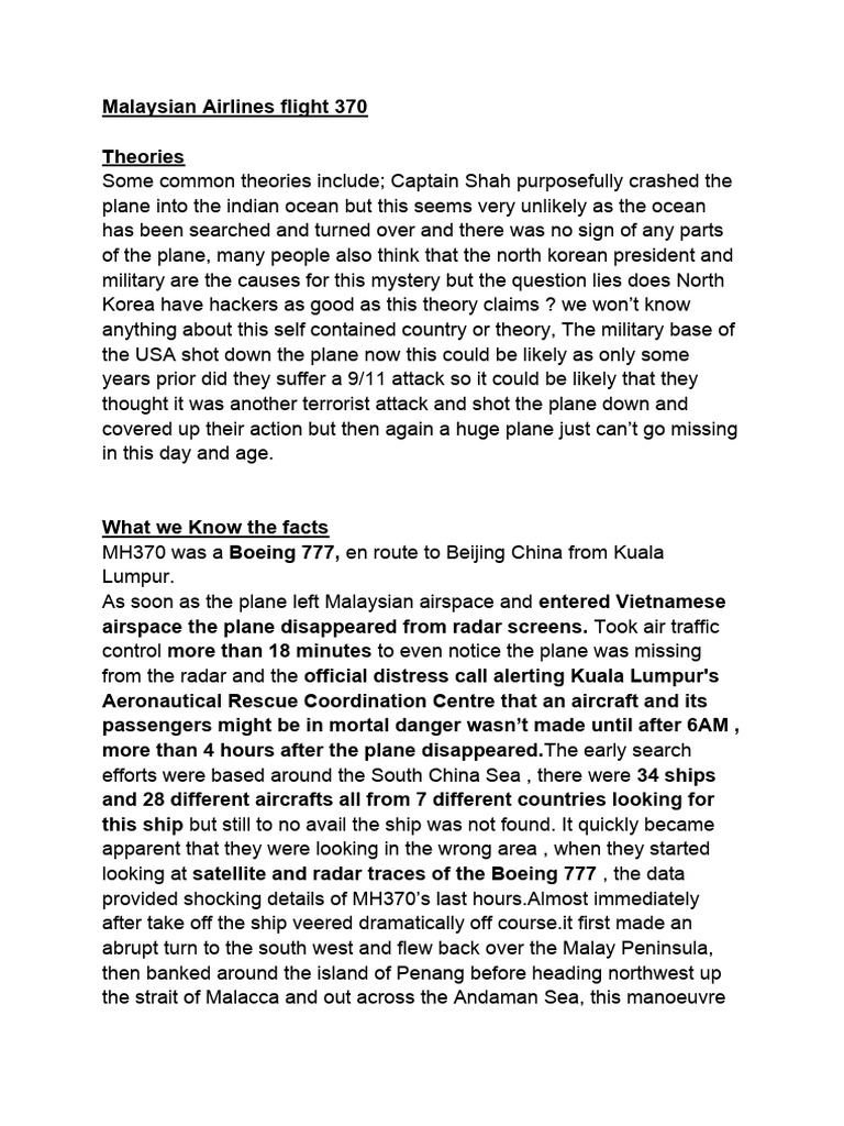 Malaysian Airlines Flight 370 | PDF