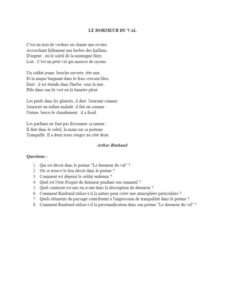 Poème "Le Dormeur du Val" de Rimbaud | PDF | Poésie | Classiques