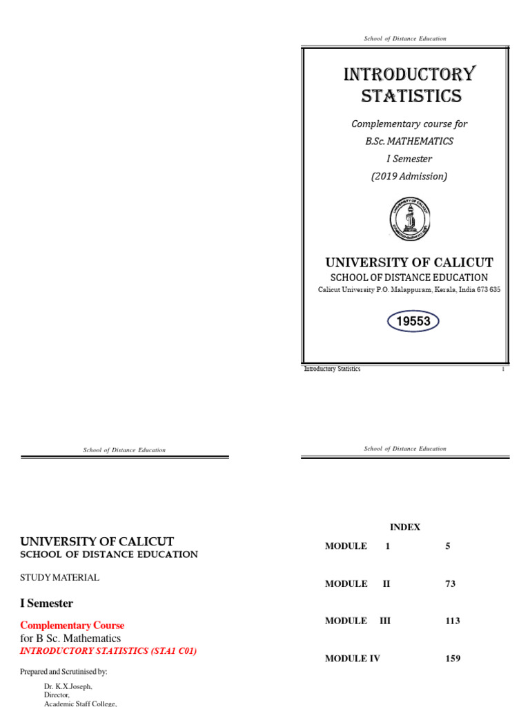 Introductory Statistics for B.Sc. Math | PDF | Mean | Probability ...