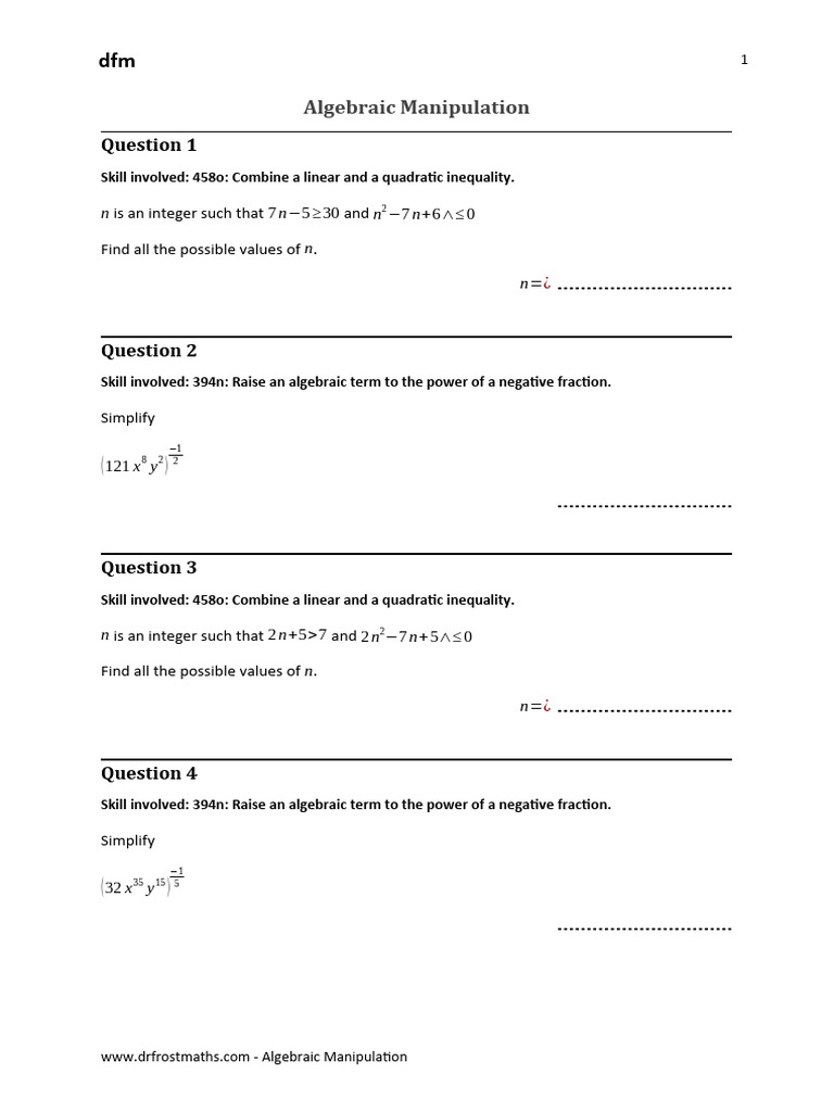 Algebraic Manipulation | PDF | Algebra | Factorization