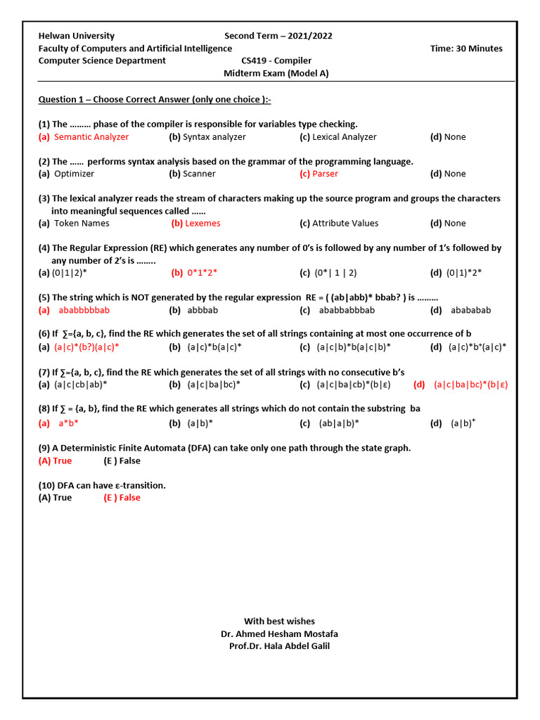 Compiler 2022 Midterm - Answers | PDF | Metalogic | Computer Programming
