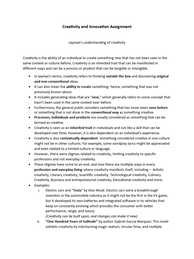 Creativity and Innovation Assignment | PDF | Creativity | Risk
