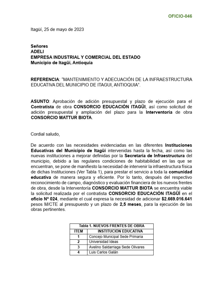 Oficio Int-046 Mattur Biota | PDF