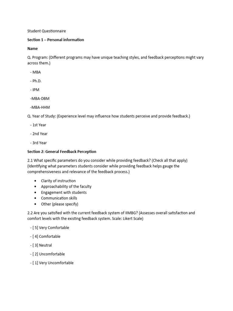 Student Questionnaire | PDF | Likert Scale | Cognition