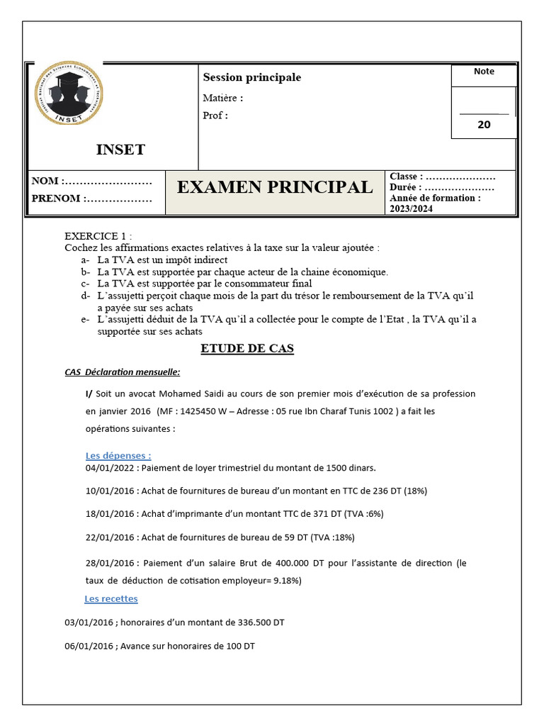 Déclaration Mensuelle d'Impôts en Tunisie | PDF | Taxe sur la valeur ...