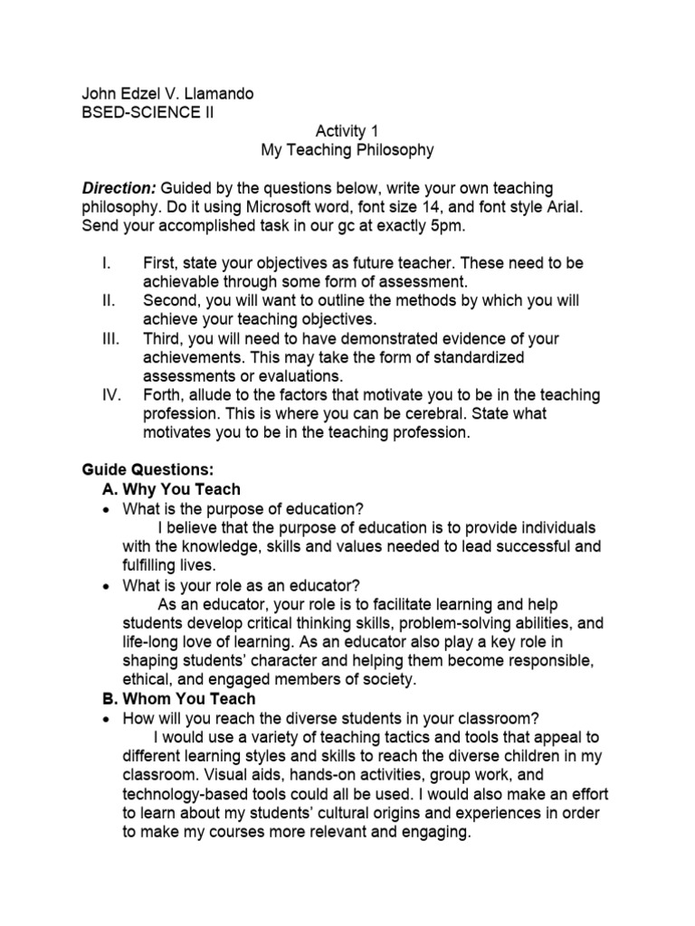 Activity 1 LLAMANDOJ John Edzel V | PDF | Learning | Teachers
