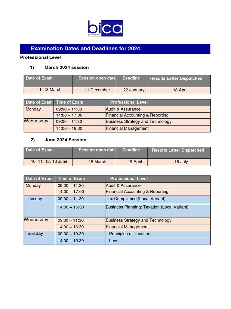 2024 Exam Dates and Deadlines Guide | PDF | Accounting | Audit