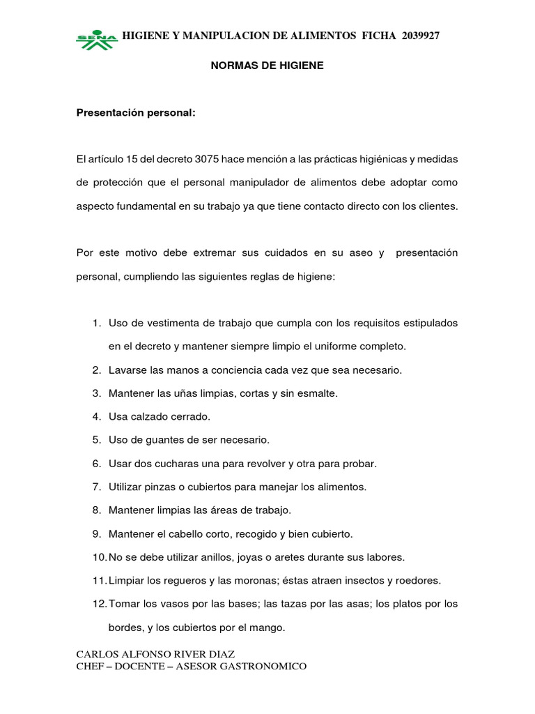Normas de Higiene | PDF | Alimentos | Análisis de Riesgo y Puntos ...