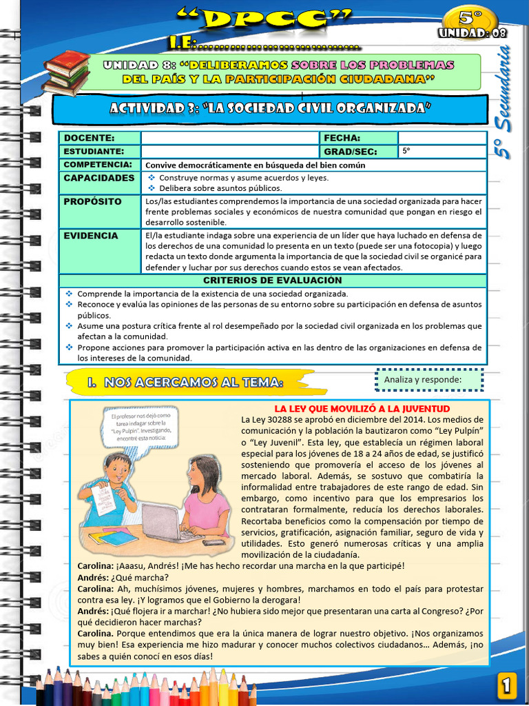 5° DPCC - Actv.03-Unid.8 2023 | PDF | Organización no gubernamental | Sociedad civil