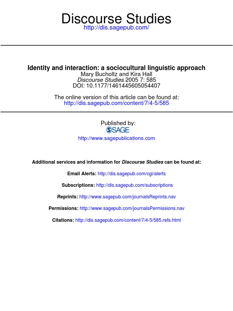 Bucholtz - Identity and Interaction | PDF | Identity (Social Science ...
