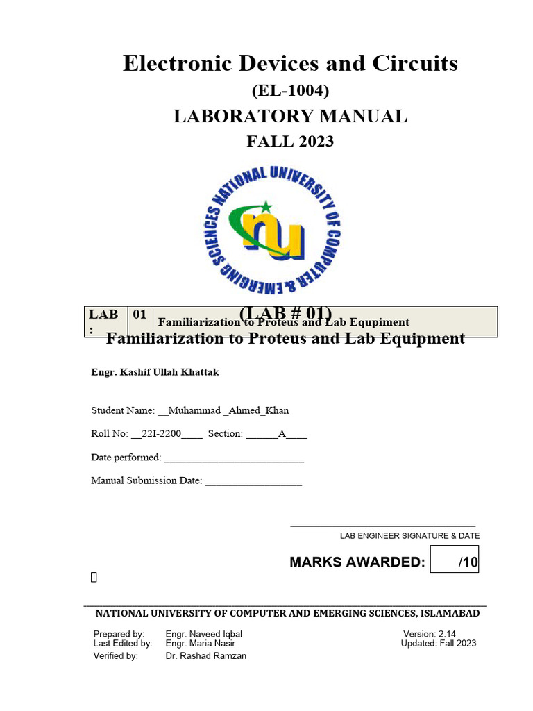 Electronic Devices Lab Manual 2023 | PDF | Electrical Network | Voltage