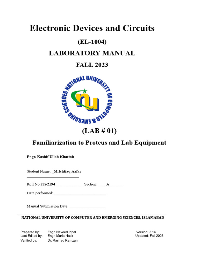 EDC Lab Manual: Fall 2023 | PDF | Electrical Network | Voltage