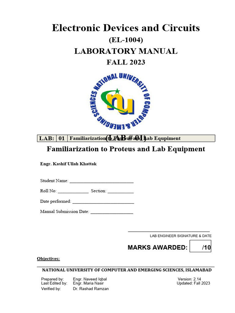 EDC - Lab - 01 - Fall 2023 | PDF | Electrical Network | Voltage