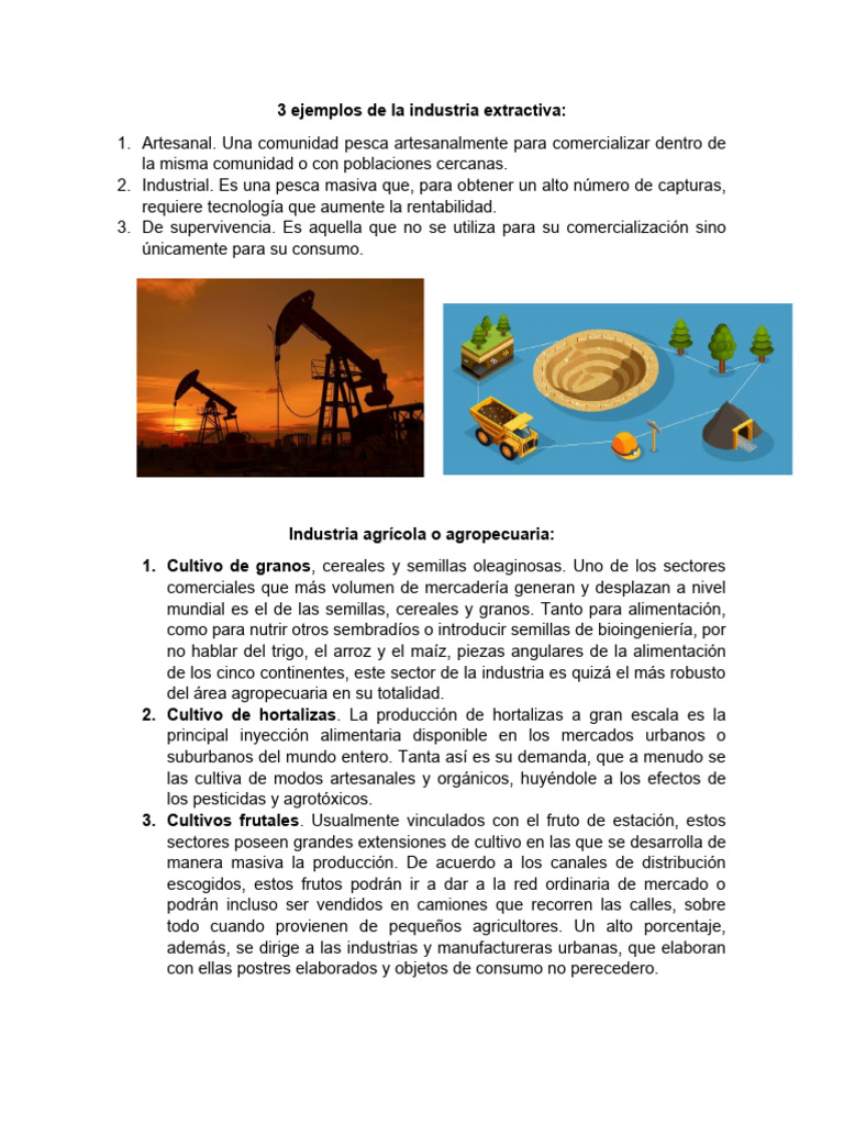 3 Ejemplos de La Industria Extractiva | PDF | Agricultura | Economias