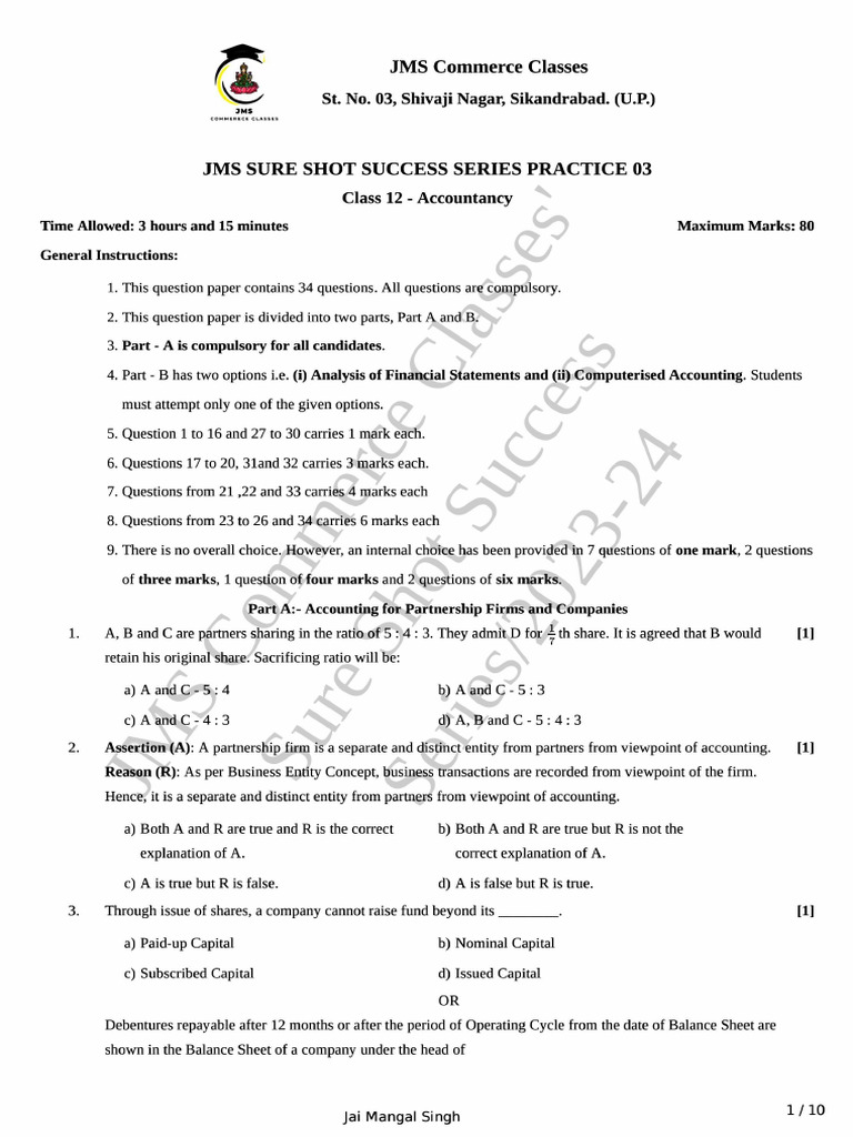 JMS Sure Shot Success Series Accountancy Practice Paper 03 13-Feb-2024 08-05-19 | PDF