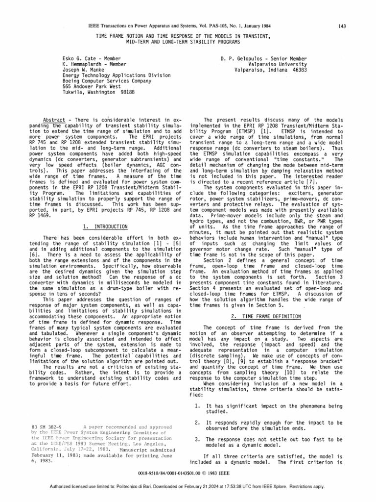 Time Frame Notion and Time Response of The Models in Transient Mid-Term ...