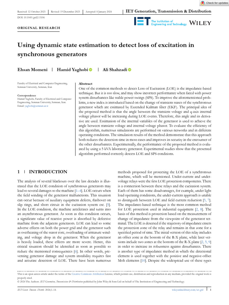 Iet Generation Trans Dist 2024 Momeni Using Dynamic State Estimation