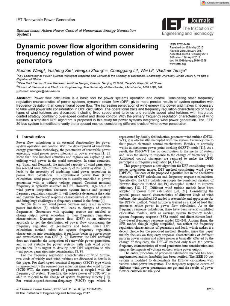 IET Renewable Power Gen - 2017 - Wang - Dynamic Power Flow Algorithm ...